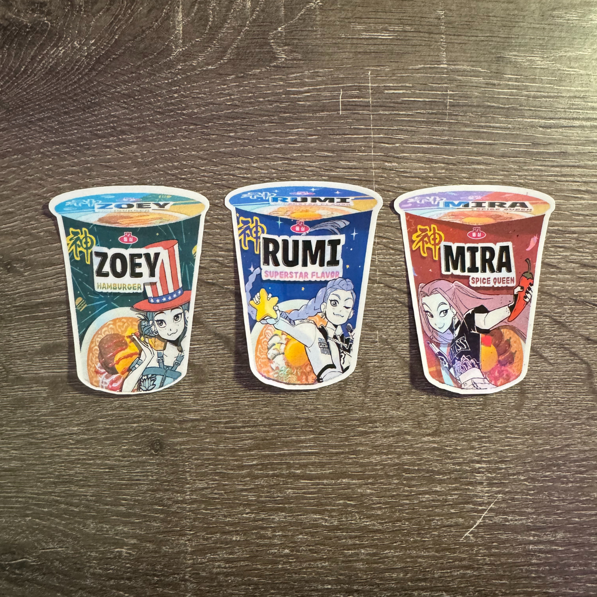 KPop Demon Hunters Stickers | HUNTR/X Ramen: Zoey, Rumi, Mira – GGVinyls